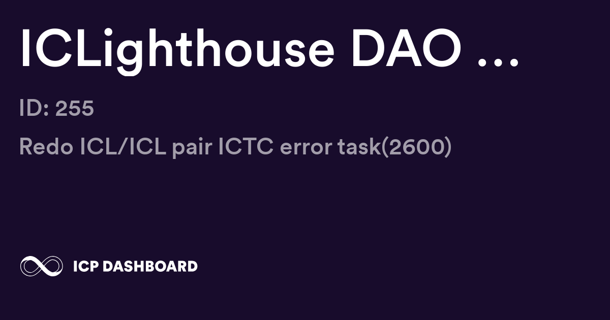 ICLighthouse DAO Proposal: 255 - ICP Dashboard