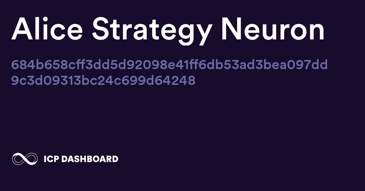 Alice Neuron: 684b658cff3dd5d92098e41ff6db53ad3bea097dd9c3d09313bc24c699d64248 - ICP Dashboard